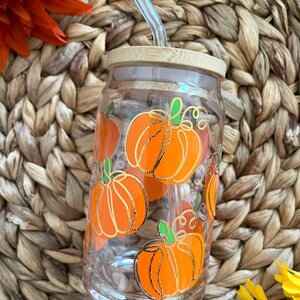 Fall Pumpkin Glass Cup / Pumpkins Cup / Fall Glass Cup / Iced Coffee ...