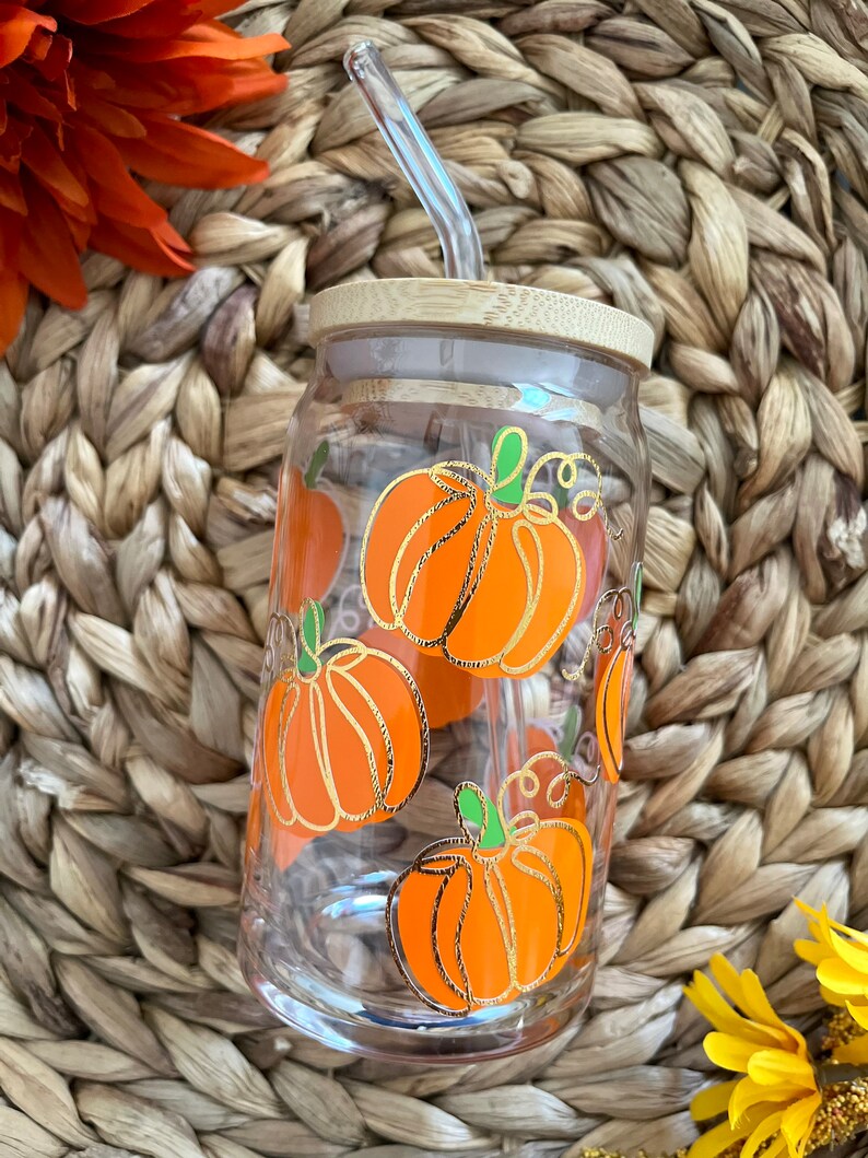 Fall Pumpkin Glass Cup / Pumpkins Cup / Fall Glass Cup / Iced - Etsy
