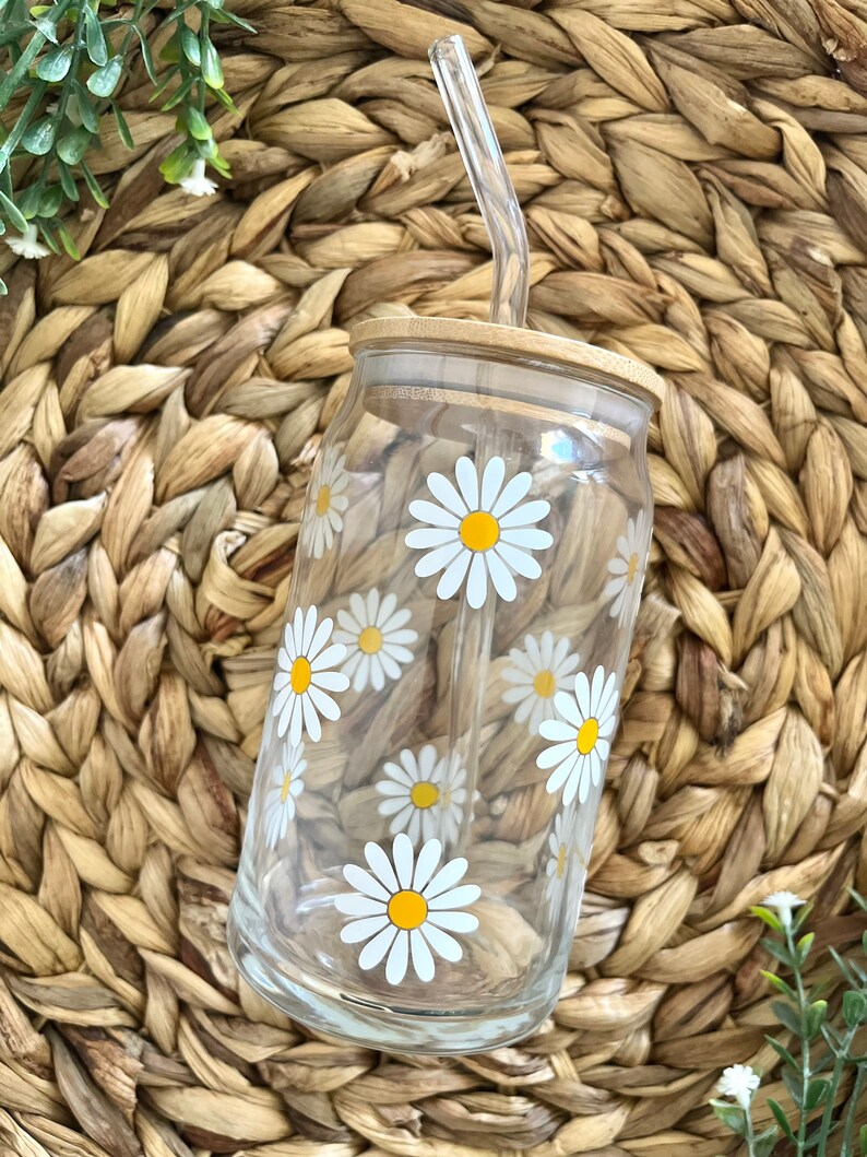 Daisy Glass Cup / Flower Glass Cup / Iced Coffee Cup / Libbey - Etsy