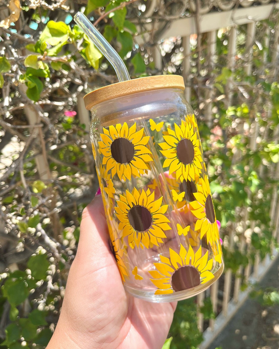 Sunflower and Butterfly Glass Cup / Sunflowers Cup / - Etsy