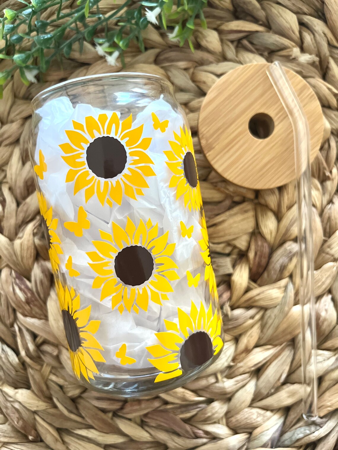 Sunflower and Butterfly Glass Cup / Sunflowers Cup / - Etsy