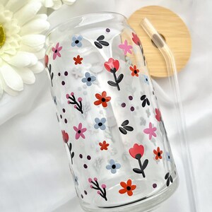 Spring Flowers Glass Cup / Floral Glass Cup / Gifts for Her / Cute ...