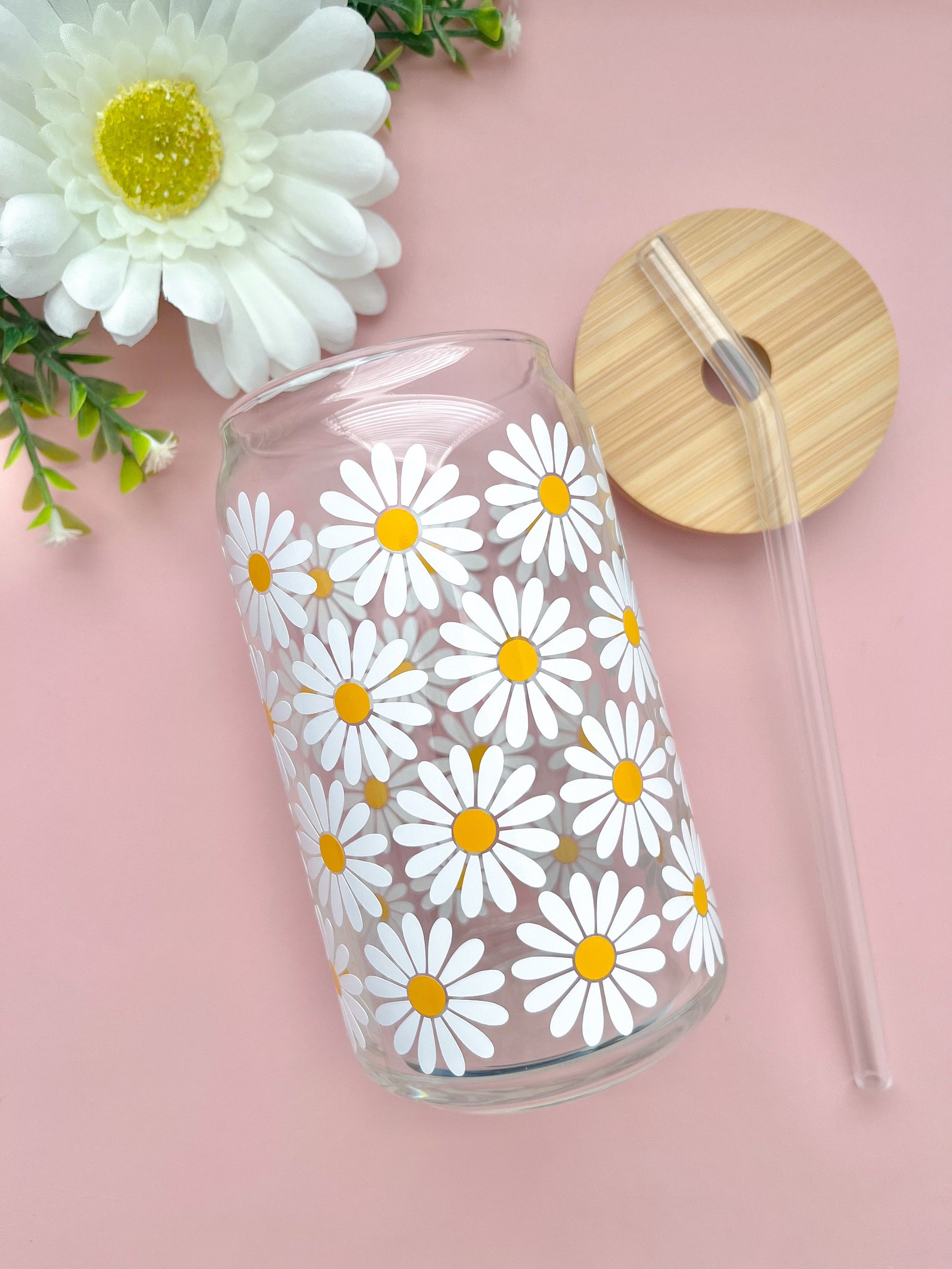 Daisy Glass Cup / Flower Glass Cup / Iced Coffee Cup / Libbey Glass Cup ...