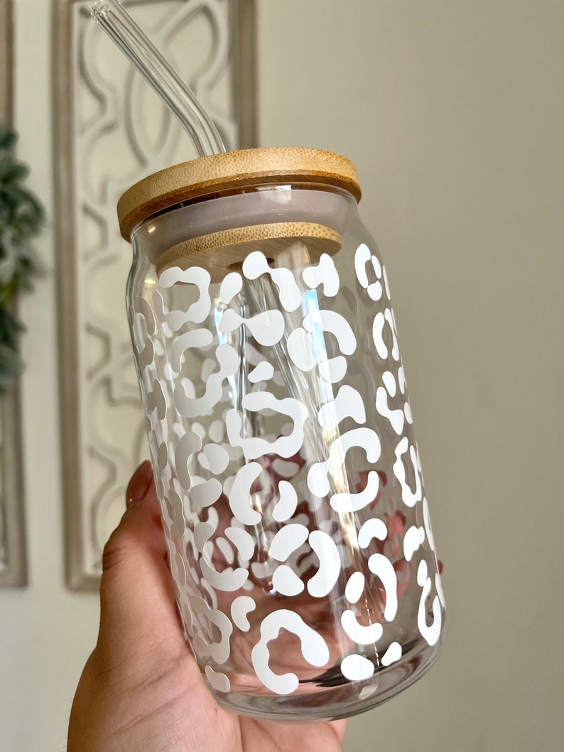 Leopard Glass Cup / Cheetah Glass Cup / Iced Coffee Glass / - Etsy