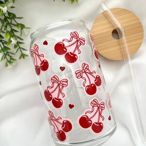 Cherry and Bows Glass Cup / Glass Cup / Gifts for Her / Cherry Tumbler ...
