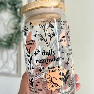 Daily Reminders Glass Cup / Motivational Quotes Cup / Flowers Glass Cup ...