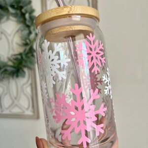 Snowflake Glass Cup / Holiday Cup / Christmas Glass Cup / Iced Coffee ...