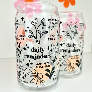 Daily Reminders Glass Cup / Motivational Quotes Cup / Flowers Glass Cup ...