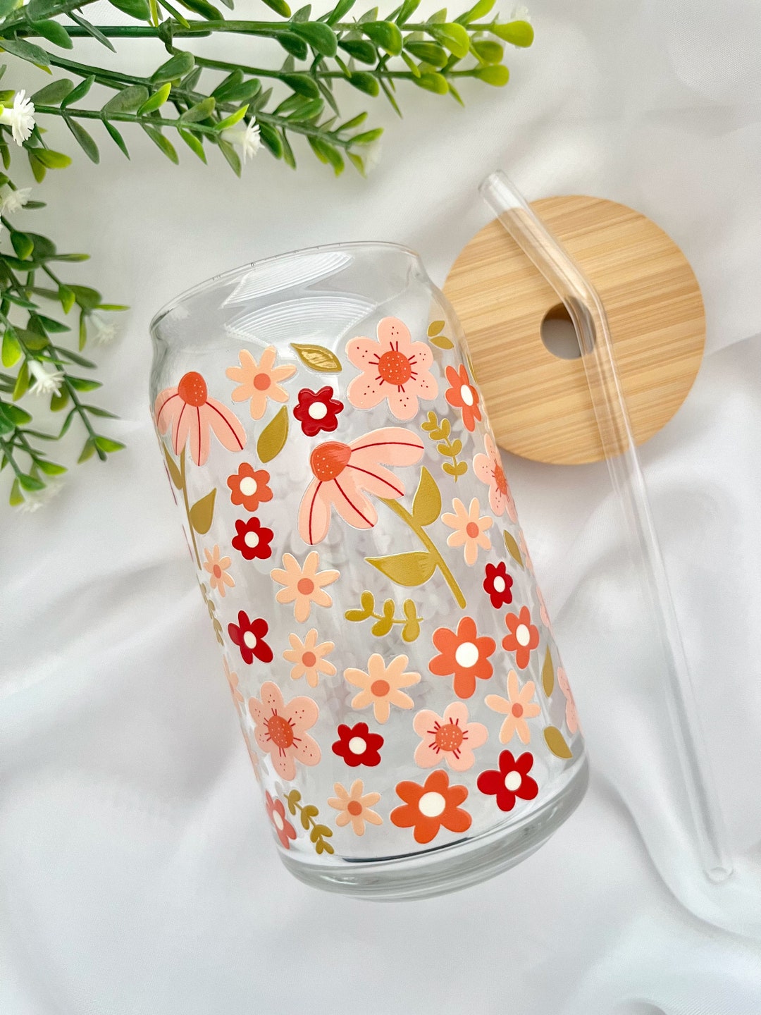 Floral Glass Cup / Cute Glass Cup / Daisy Glass Cup / Gifts for Her ...
