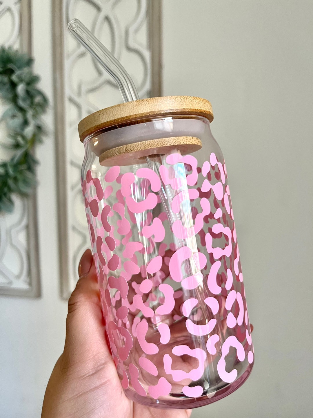 Leopard Glass Cup / Cheetah Glass Cup / Iced Coffee Glass / - Etsy