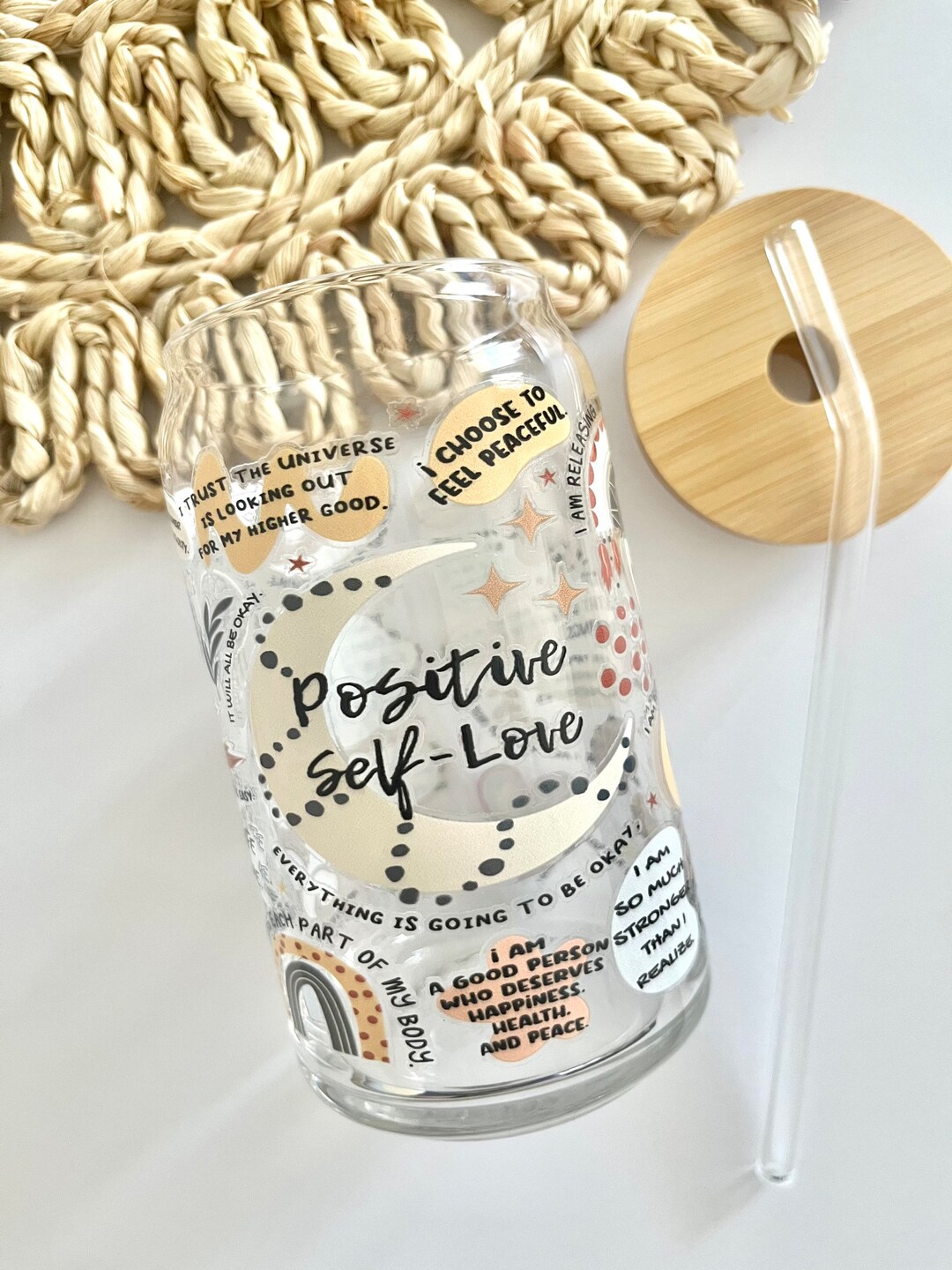 Positive Self Love Reminders Glass Cup / Motivational Quotes Cup ...