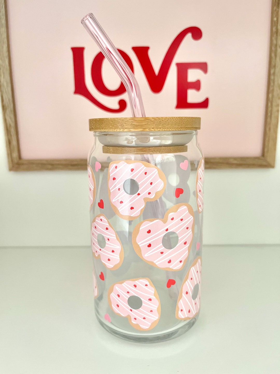 Heart Donuts Glass Cup / Donut Glass Cup / Gifts for Her / Cute Glass ...
