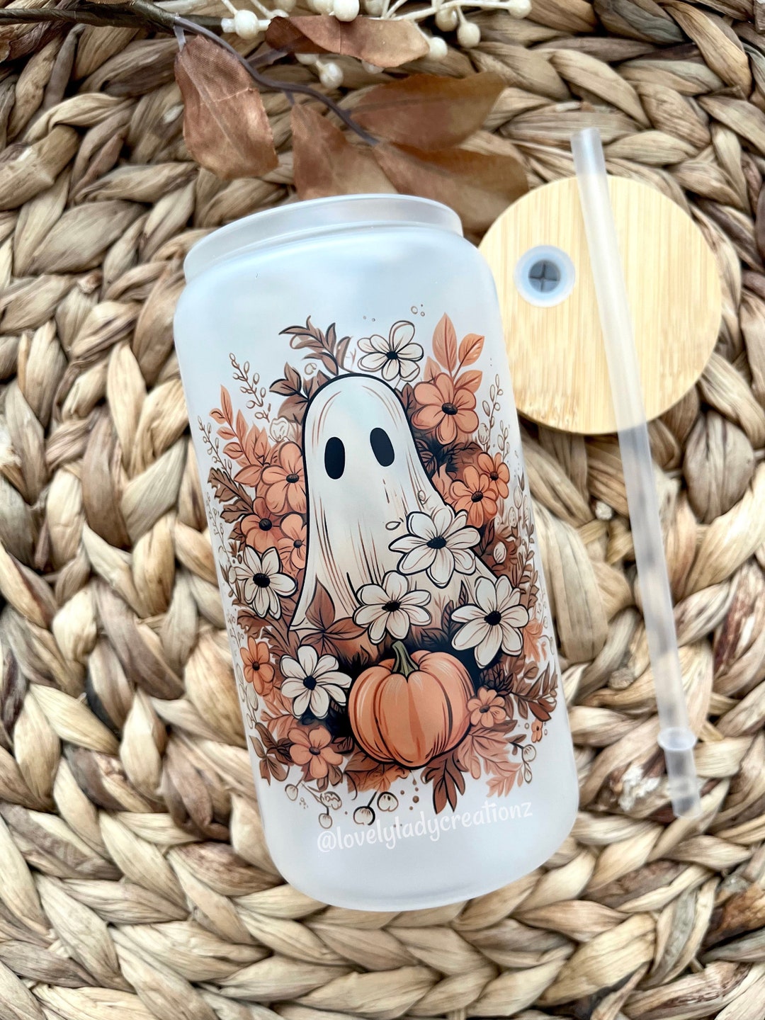 Ghost Floral Glass Cup / Ghost Cup / Halloween Glass Tumbler / Spooky ...
