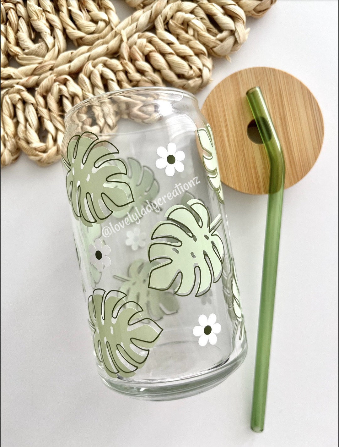 Monstera y Daisy Glass Cup / Vaso de café helado / Copa de - Etsy México