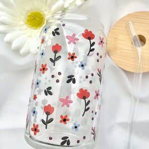 Spring Flowers Glass Cup / Floral Glass Cup / Gifts for Her / Cute ...