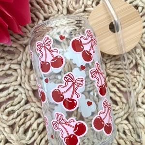 Cherry and Bows Glass Cup / Glass Cup / Gifts for Her / Cherry Tumbler ...