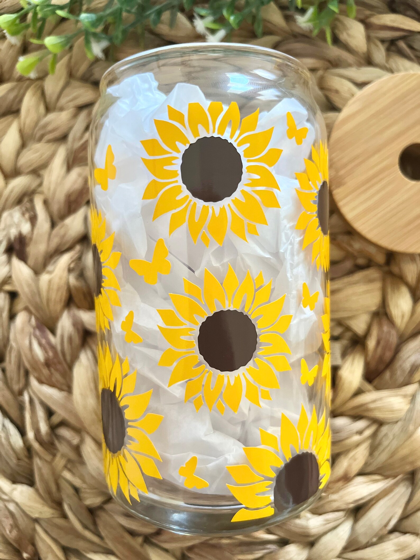 Sunflower and Butterfly Glass Cup / Sunflowers Cup / - Etsy