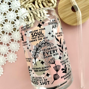 Daily Reminders Glass Cup / Motivational Quotes Cup / Flowers Glass Cup ...