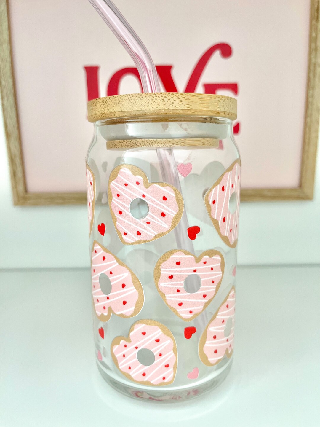 Heart Donuts Glass Cup / Donut Glass Cup / Gifts for Her / Cute Glass ...