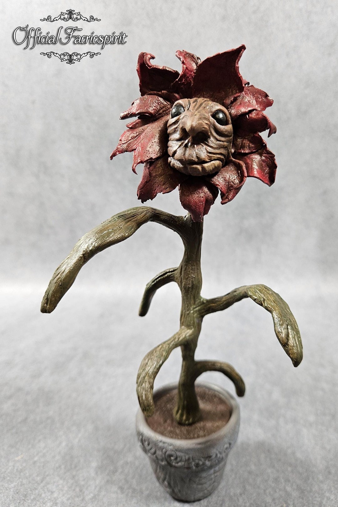 OOAK Fantasy Sculpture – Withered Red Flower Troll - Handmade Faerie ...