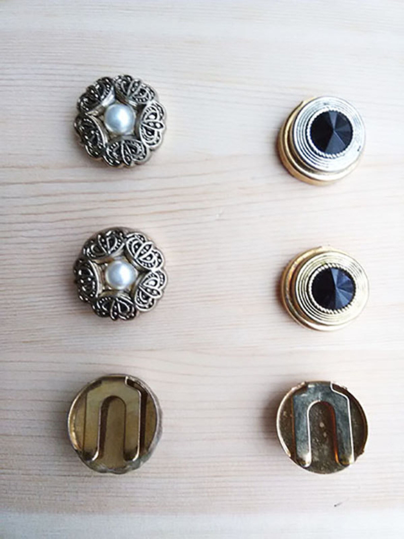 Two 80's Vintage Button Cover Sets and Pewter Lapel Flower Pin, Two ...