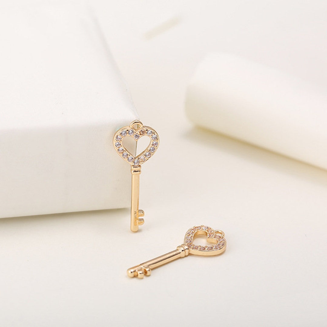 2pcs 14K Real Gold Plated Zircon Key Charms,charm Pendant,nontarish ...