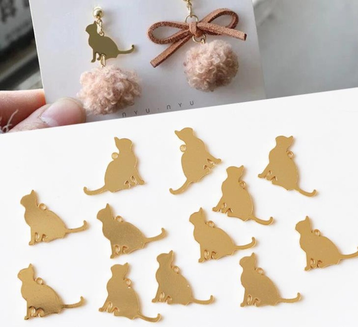 10PCS Real Gold Plated Charms Cat Charm Pendant Golden | Etsy