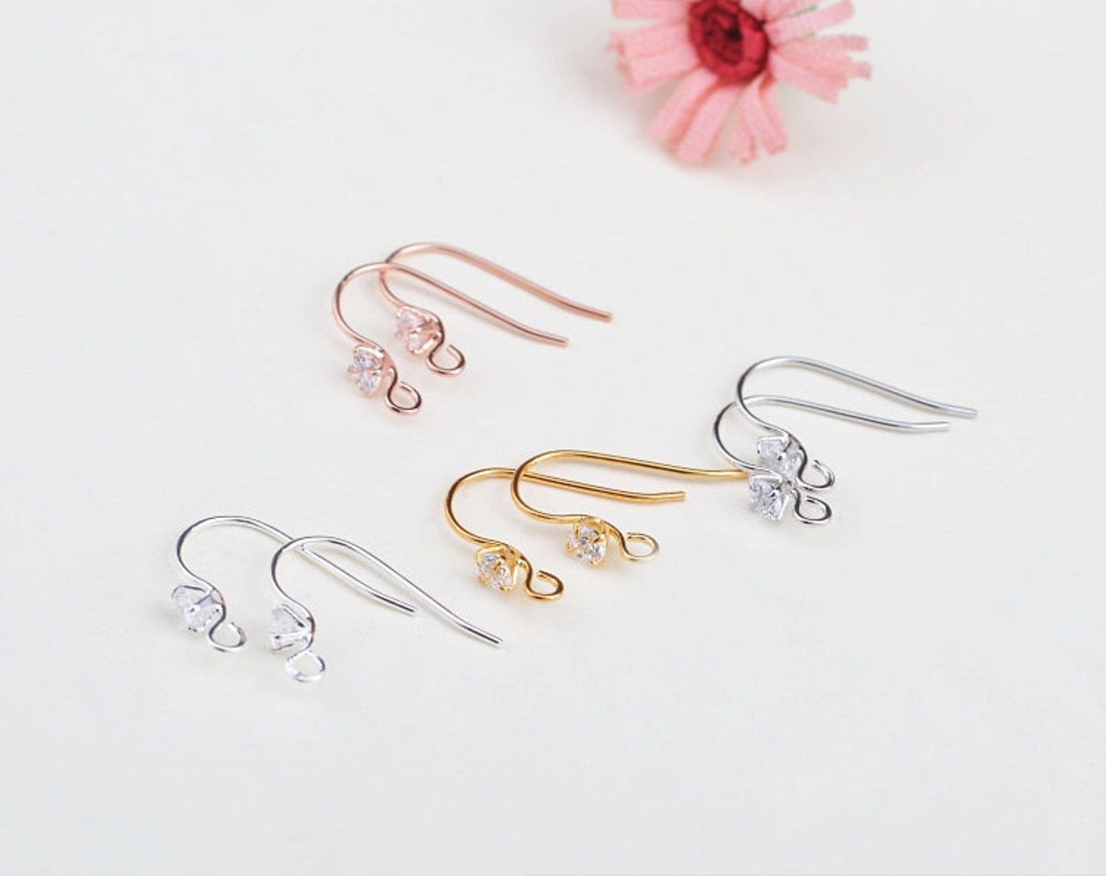 925 Sterling Silver Earring Hook With Loop Ear Wirezircon Ear - Etsy