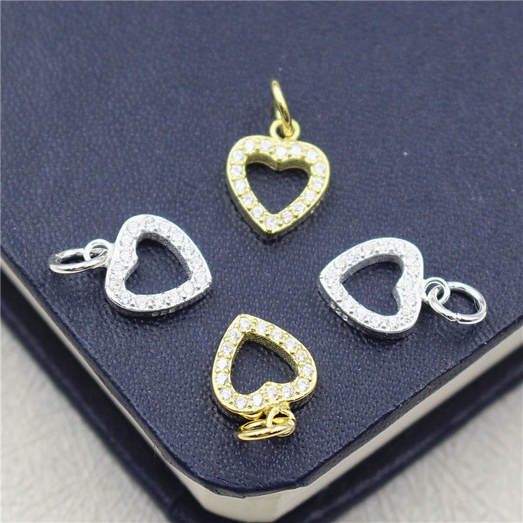 925 Sterling Silver Charmssilver Zircon Heart Charm Pendant - Etsy