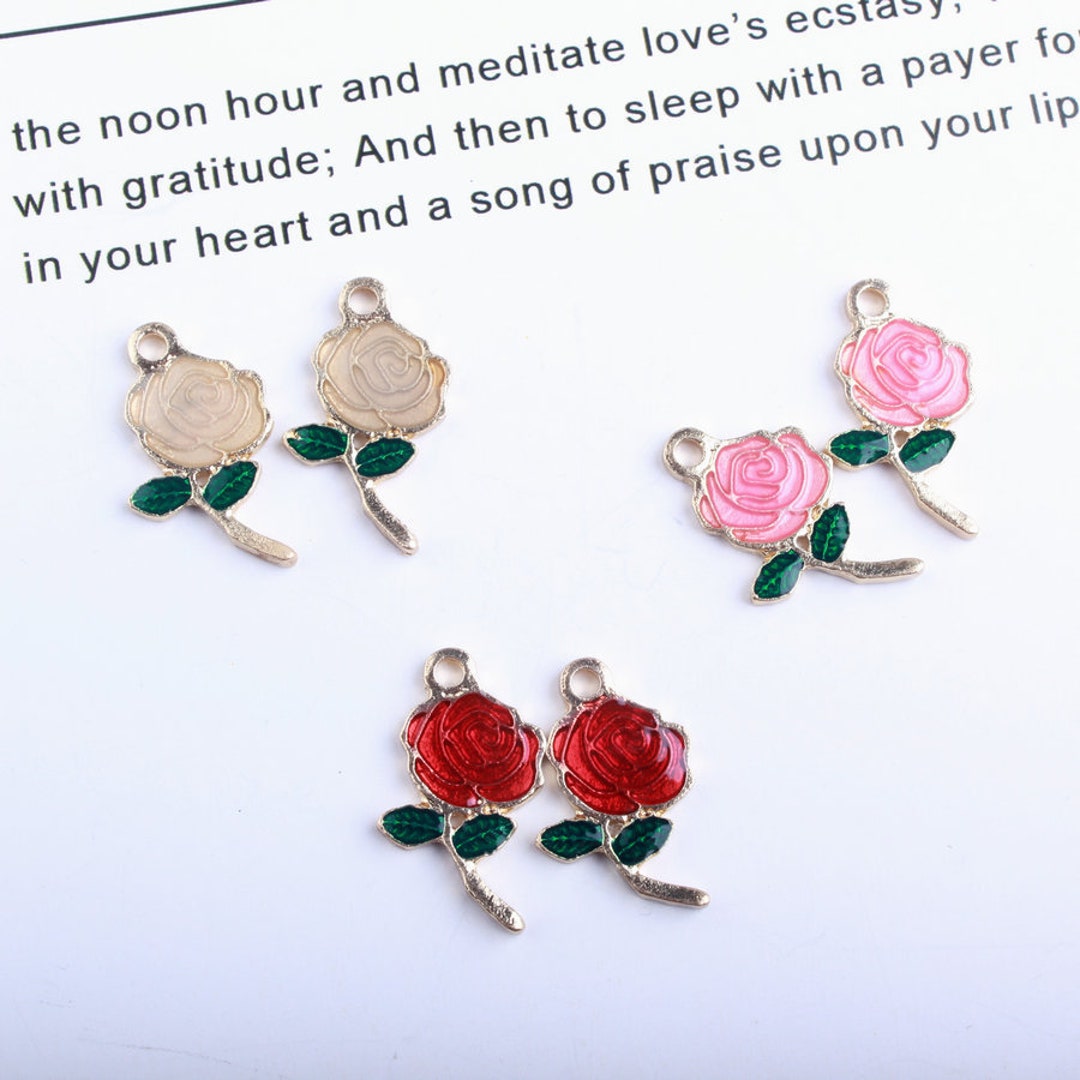 20PCS Enamel Charms , Alloy Charm Pendant, Rose Charms, Flower Charms ...