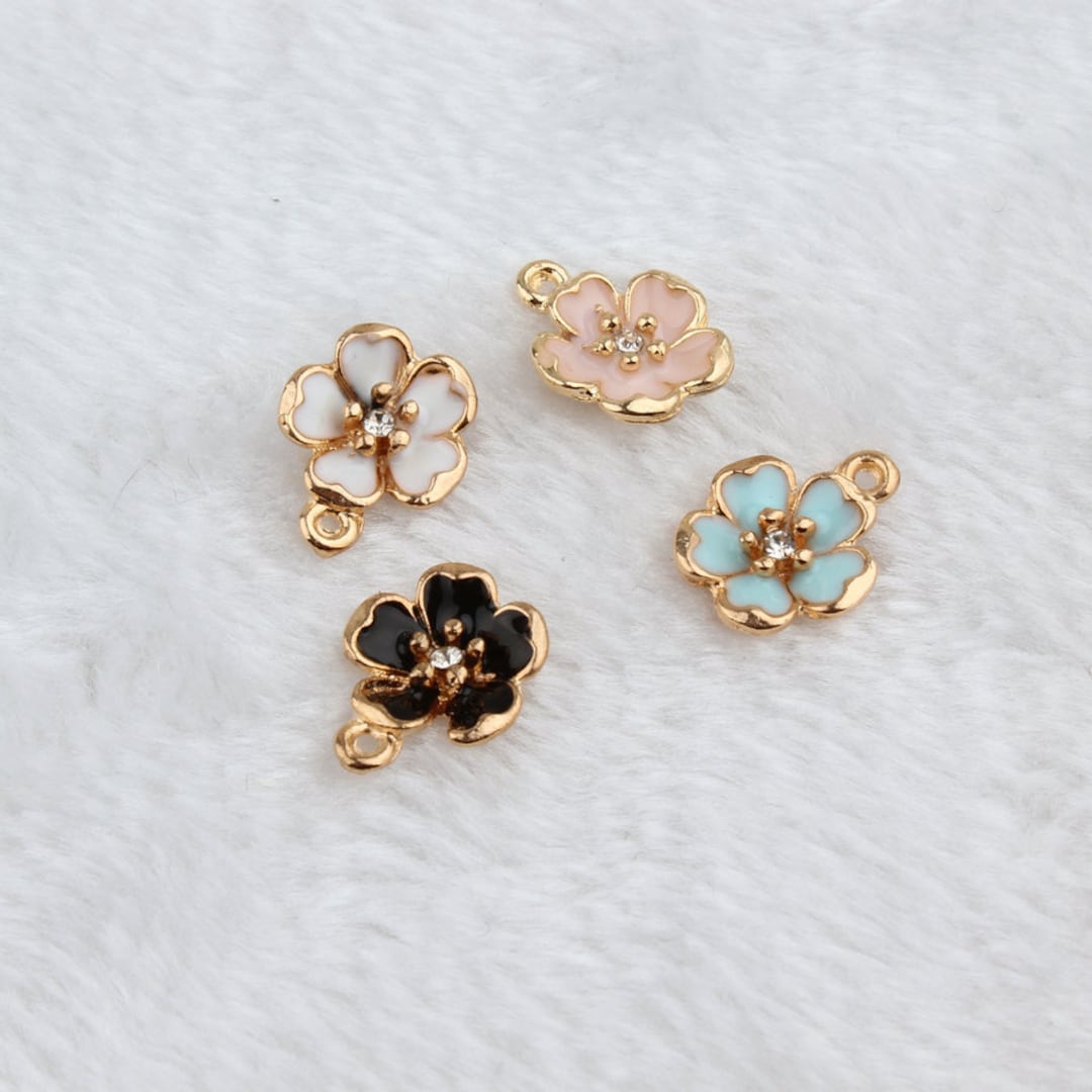 10PCS Flower Enamel Charms, Alloy Charm Pendant, Floral Charm, Jewelry ...