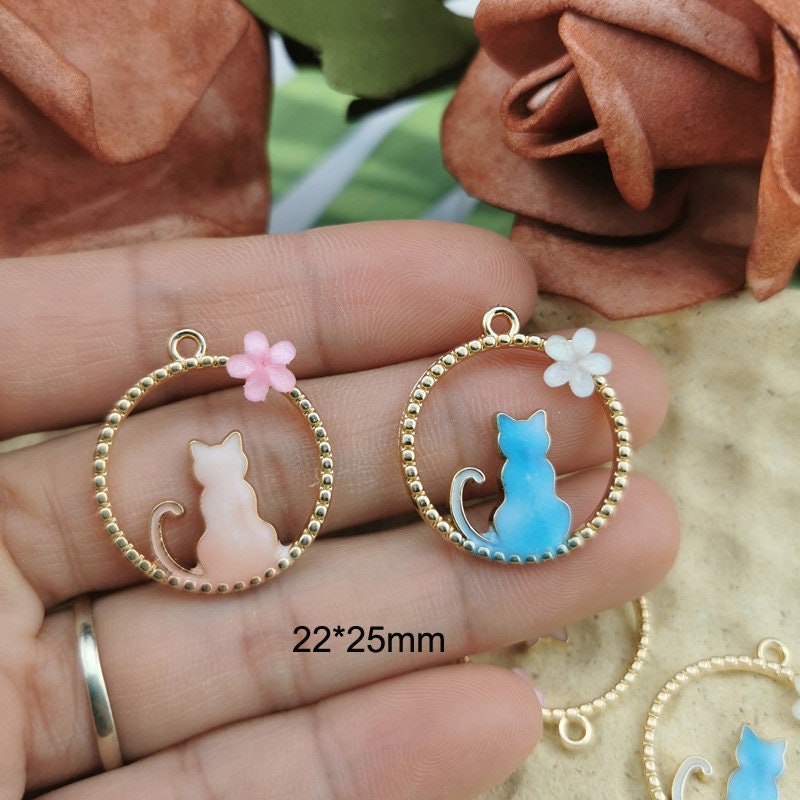 10/20 PCS Enamel Cat Charms material Alloy Charm Pendant | Etsy