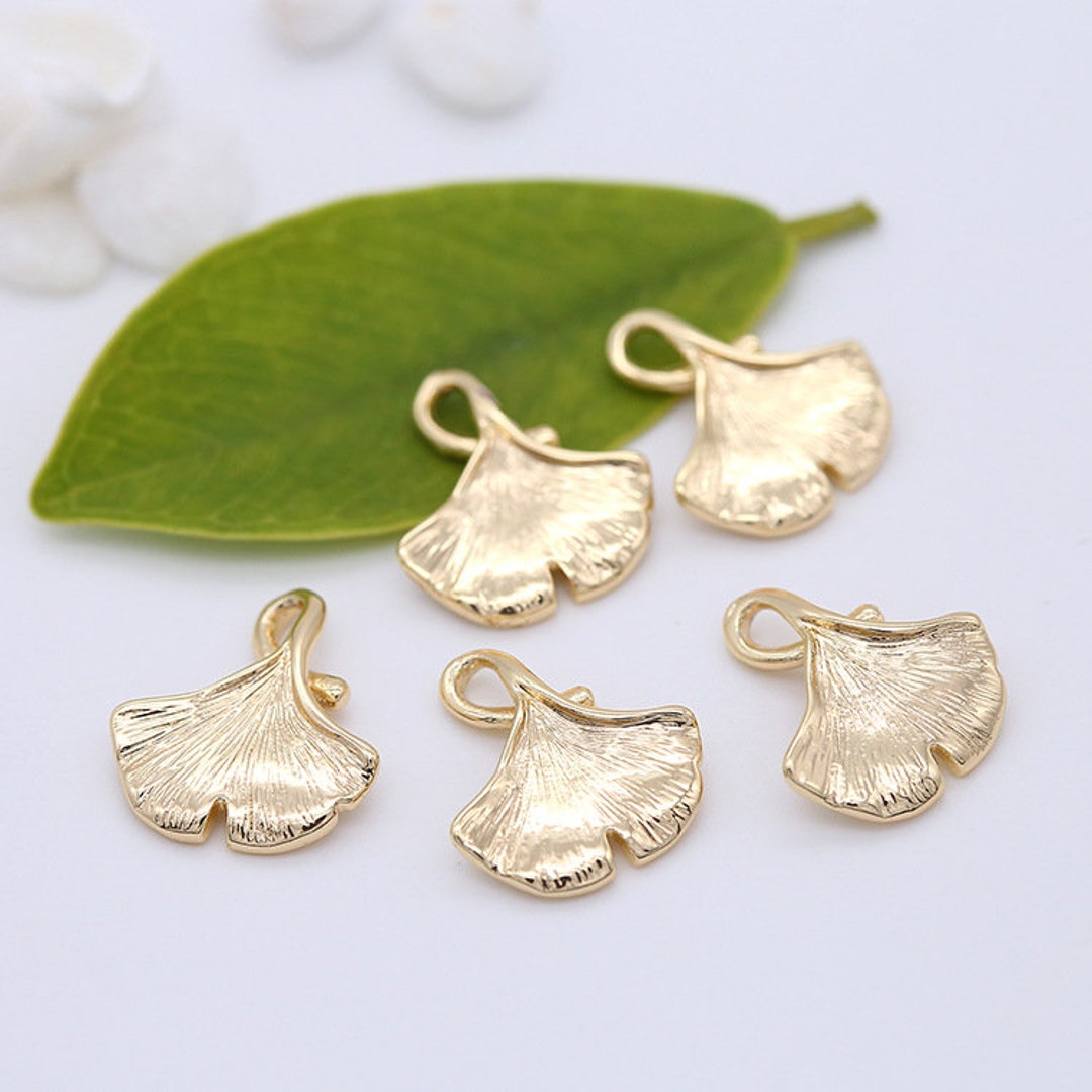 10/20/50pcs 14K Real Gold Plated Ginkgo Charms ,nontarish Brass Charms ...