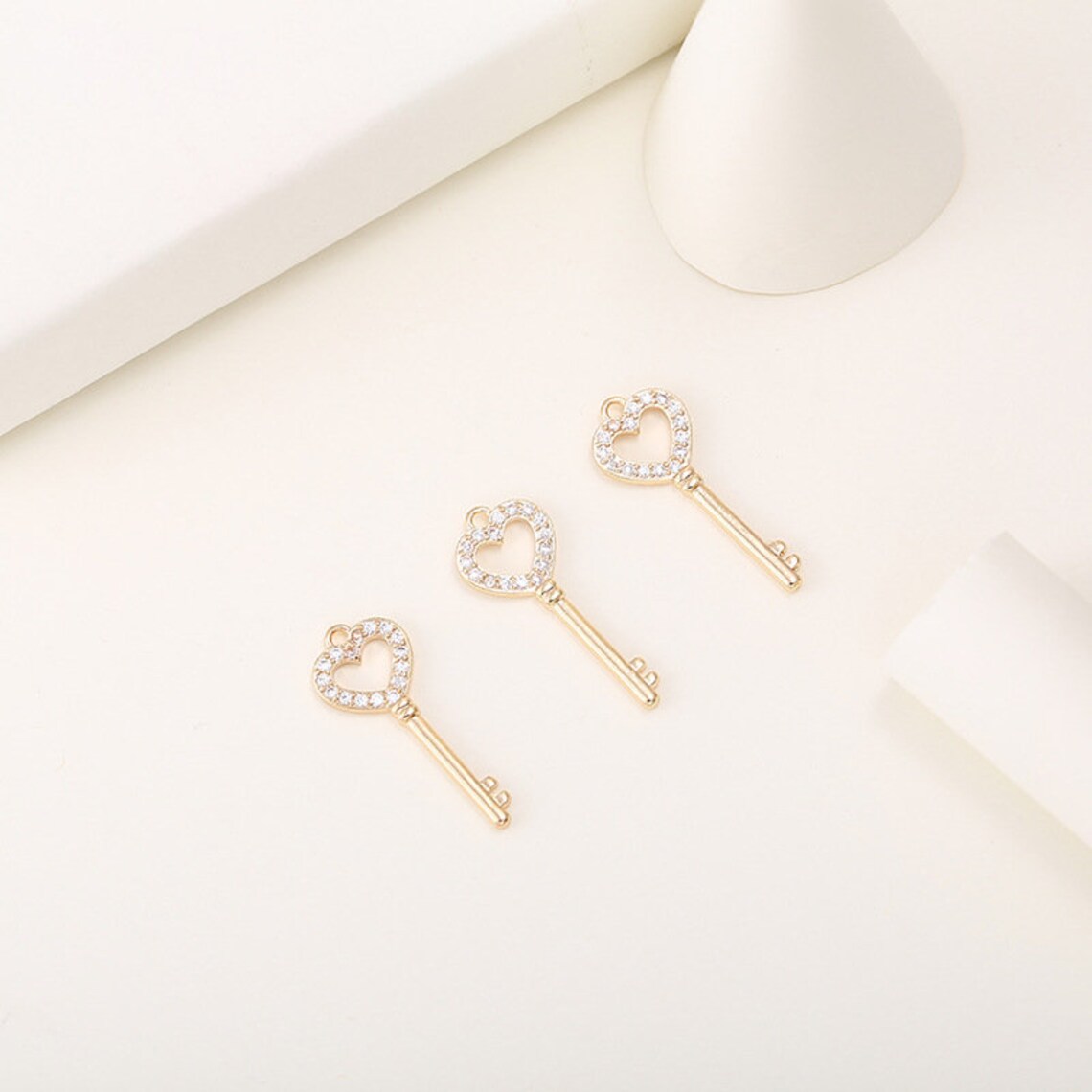 2pcs 14K Real Gold Plated Zircon Key Charmscharm - Etsy