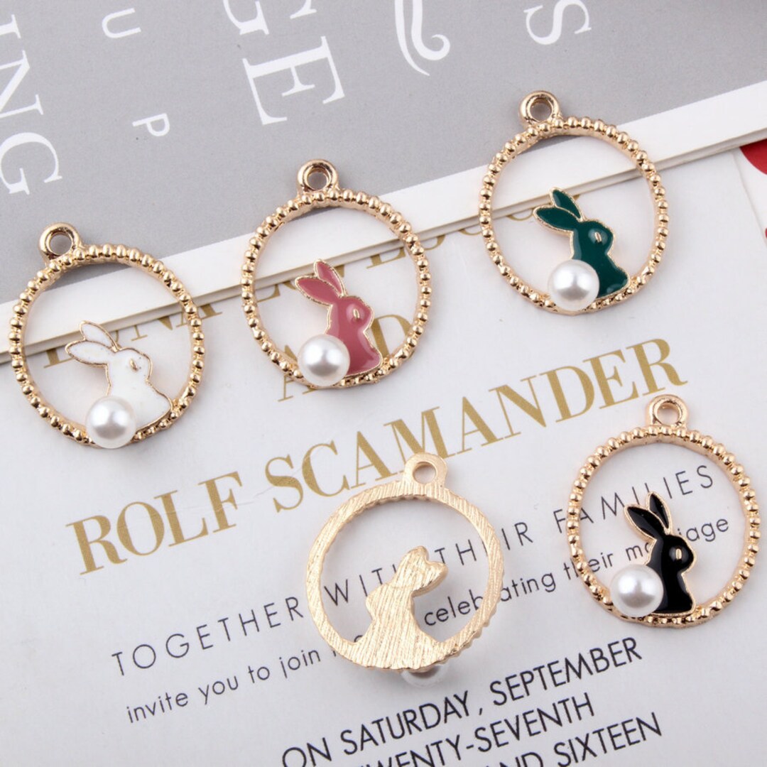 10PCS Enamel Rabbit Charms , Alloy Charm Pendant, Earring Charms ...