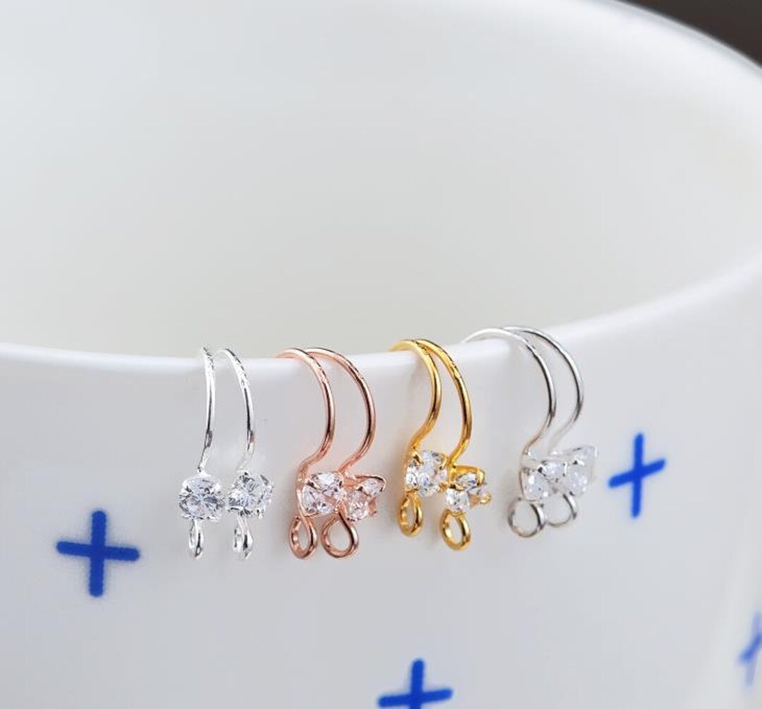 925 Sterling Silver Earring Hook With Loop Ear Wire,zircon Ear Hooks ...