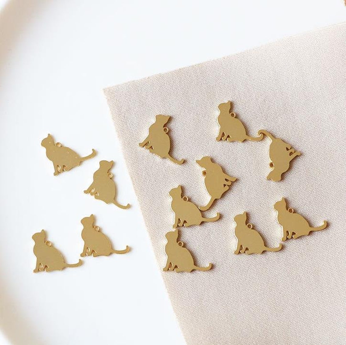 10PCS Real Gold Plated Charms Cat Charm Pendant Golden | Etsy
