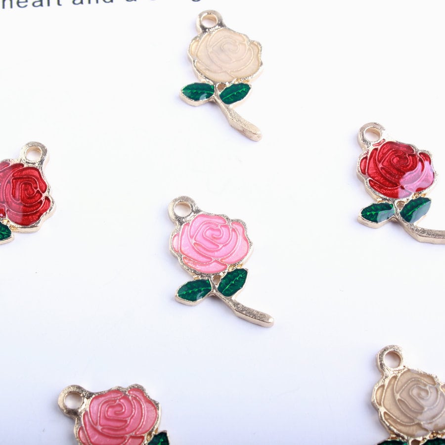 20PCS Enamel Charms Alloy Charm Pendant Rose Charms Flower | Etsy