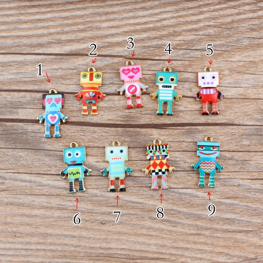 10PCS Enamel Robot Charms, Alloy Charm Pendant, Tiny Charm, Craft ...
