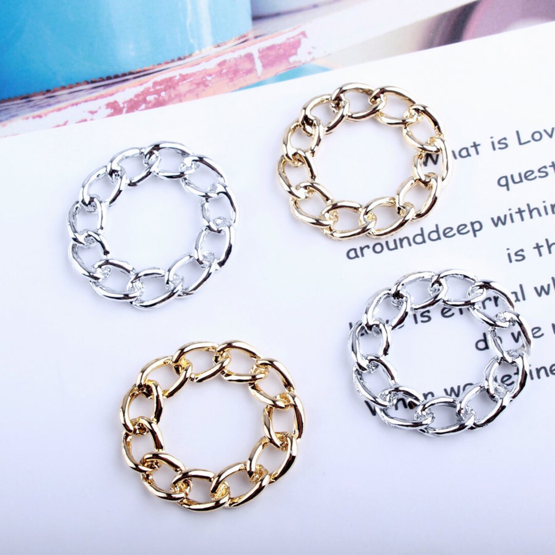 10PCS Golden Silver Chain Circle Charms, Alloy Charm Pendant, Round ...