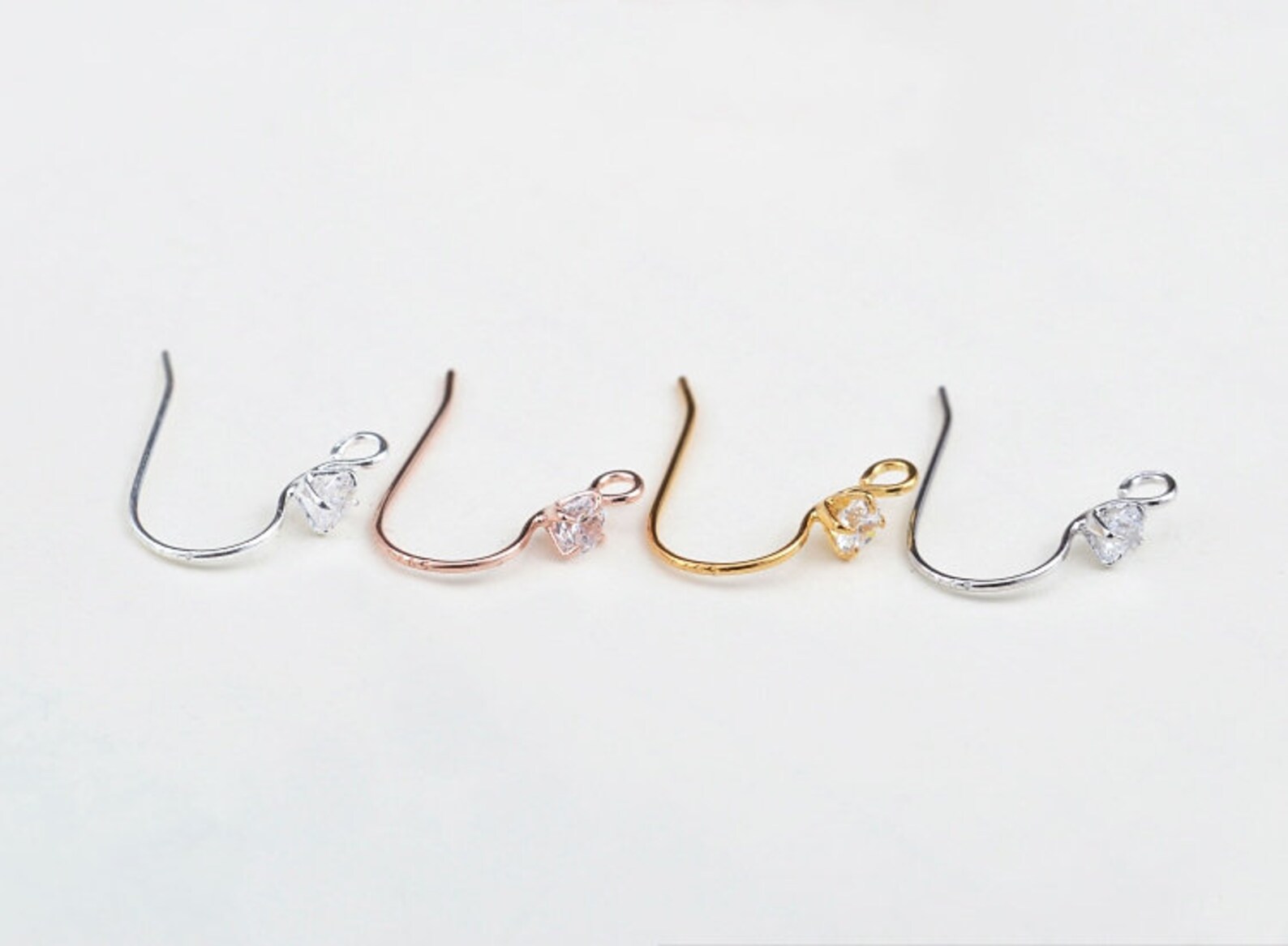 925 Sterling Silver Earring Hook With Loop Ear Wirezircon Ear - Etsy