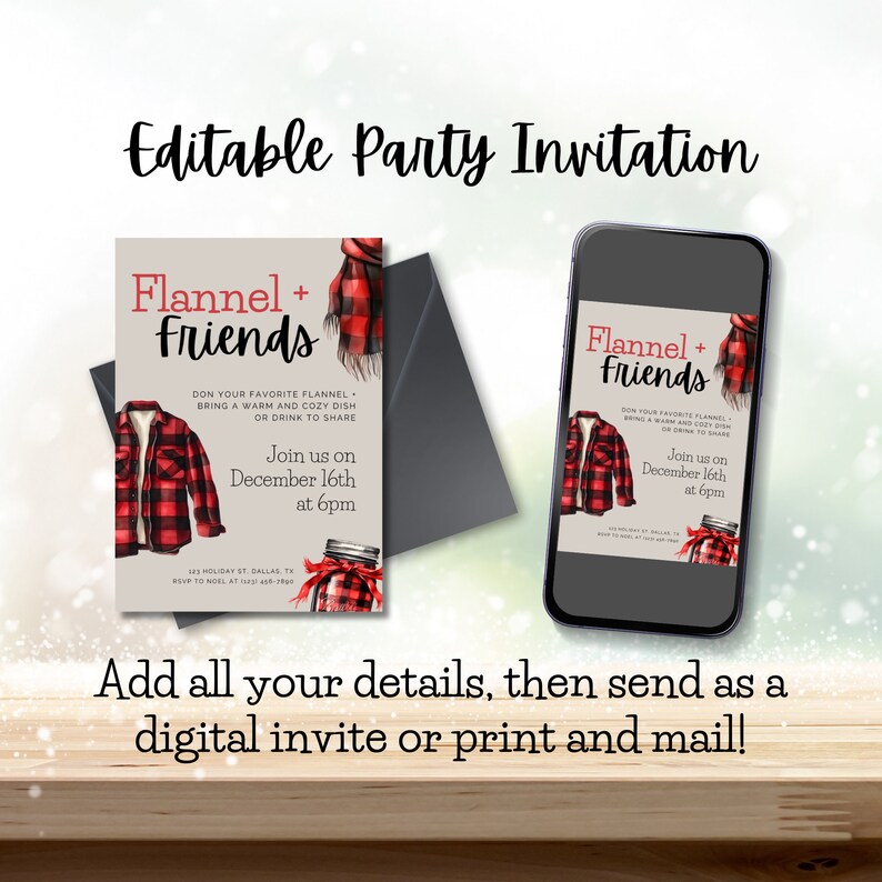 Flannel and Friends Invitation, Holiday Party Invite, Christmas Party ...