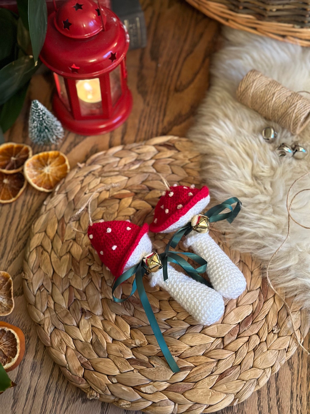Set of Two Crochet Mushroom Tree Ornaments Toadstool - Etsy