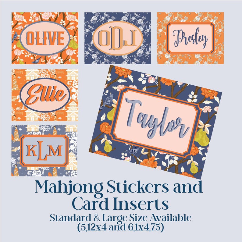 Personalized Mahjong Card Stickers or Cardstock Insert, Chinoiserie ...