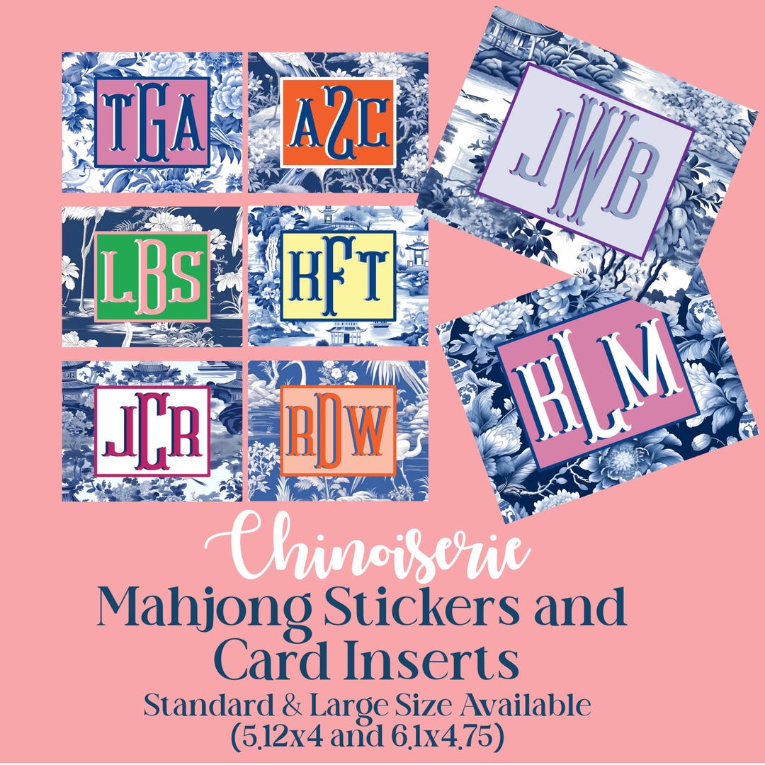 Personalized Mahjong Card Stickers or Cardstock Cover Insert, Blue ...