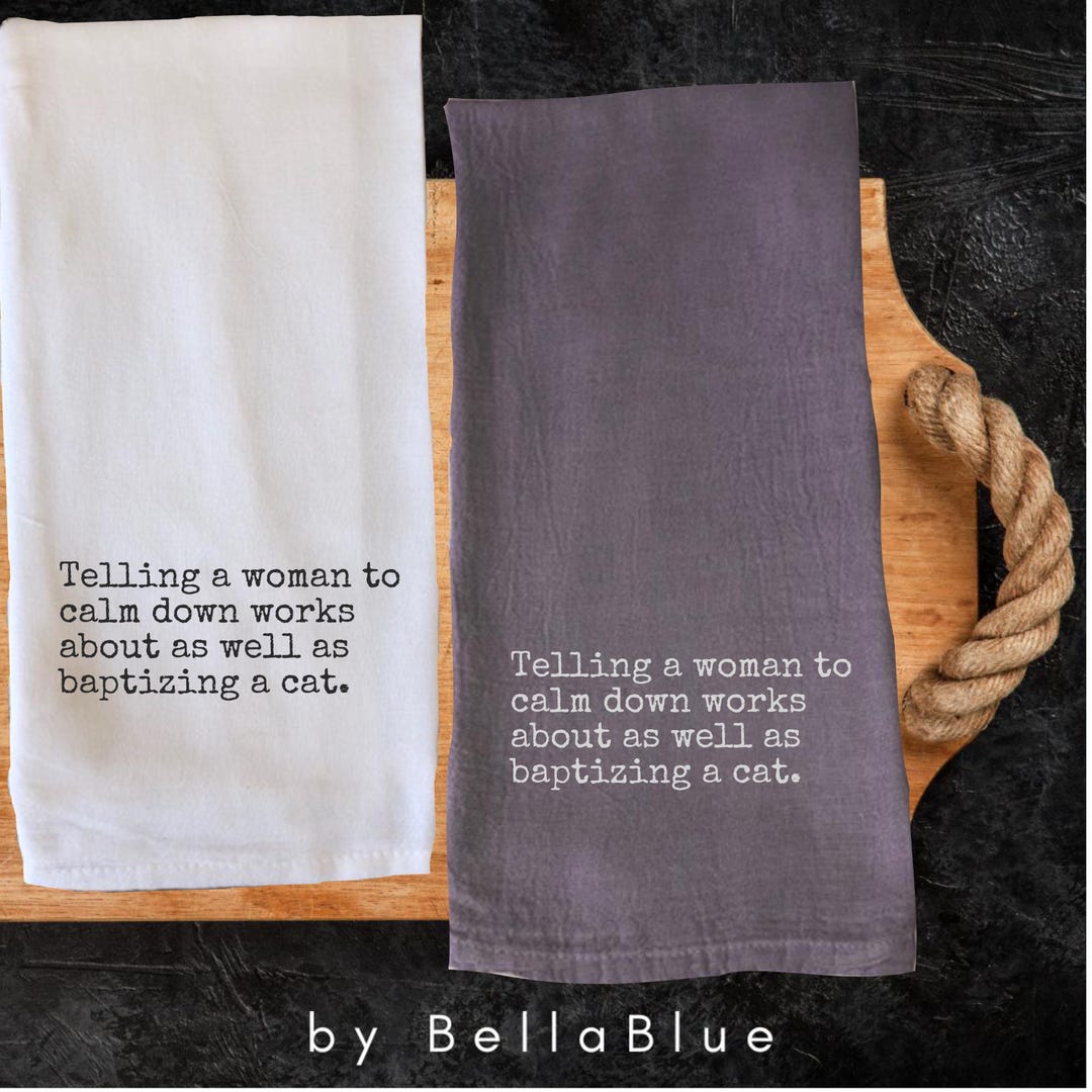 Funny Baptizing Cat / Southern Woman Kitchen Tea Towels, Funny Quotes ...