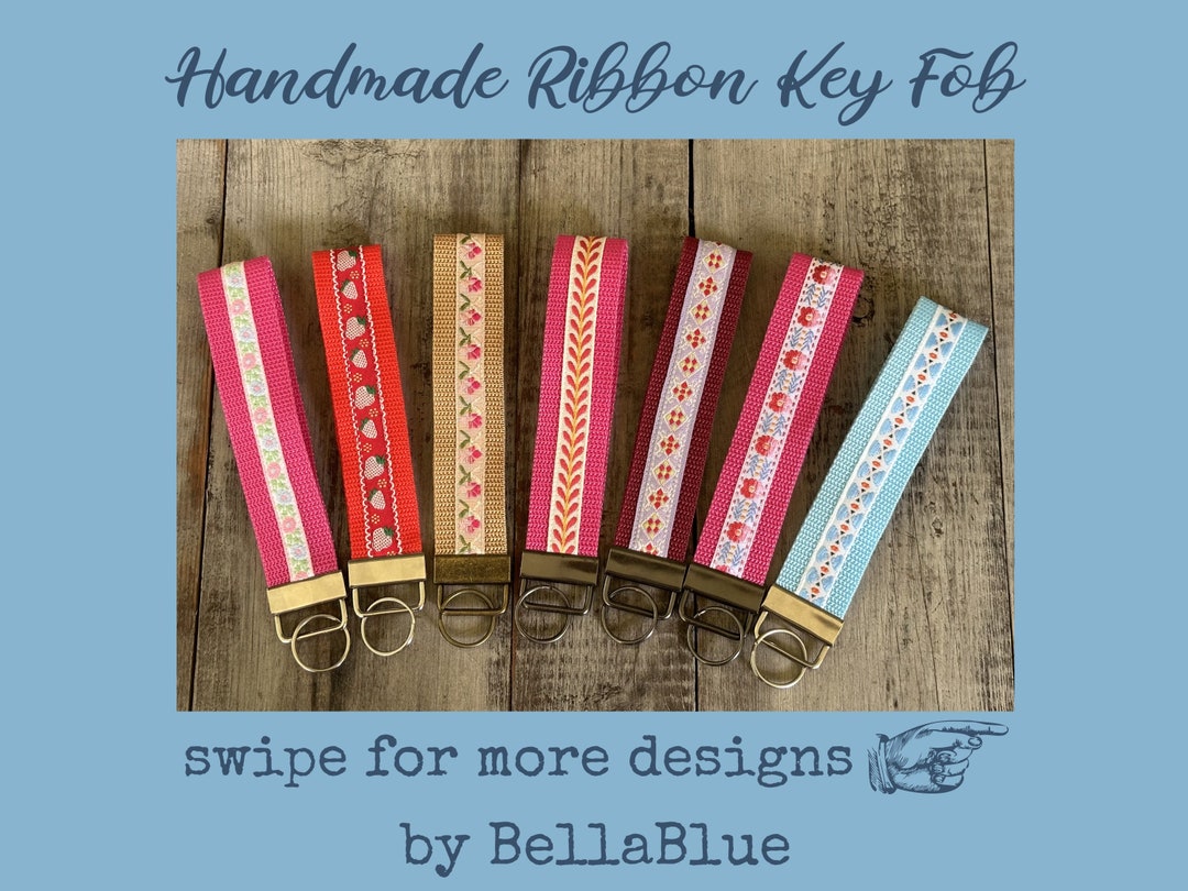 Key Fob Vintage Ribbon Keychain, Handmade Wristlet Keychain, Key Fob ...