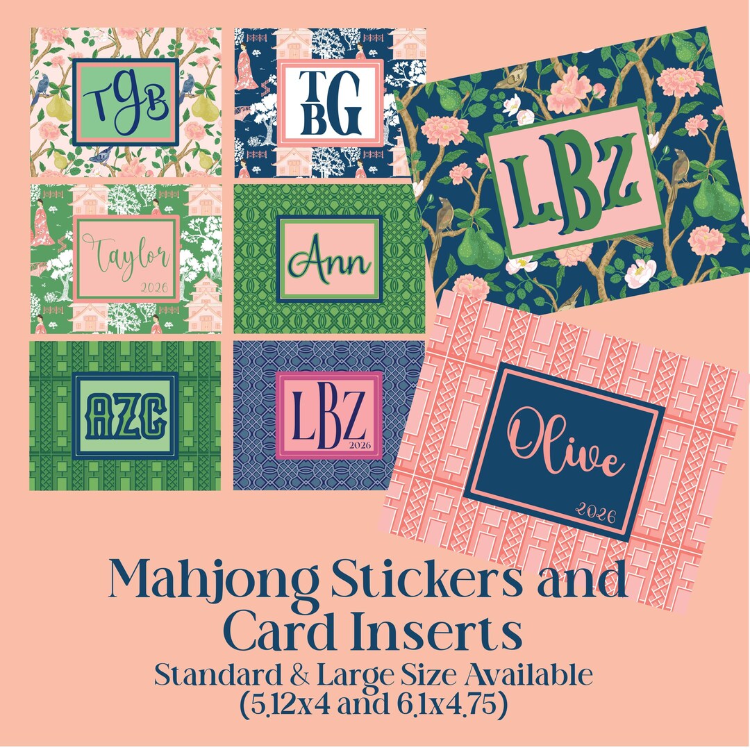 Personalized Mahjong Card Stickers or Cardstock Insert, Chinoiserie ...