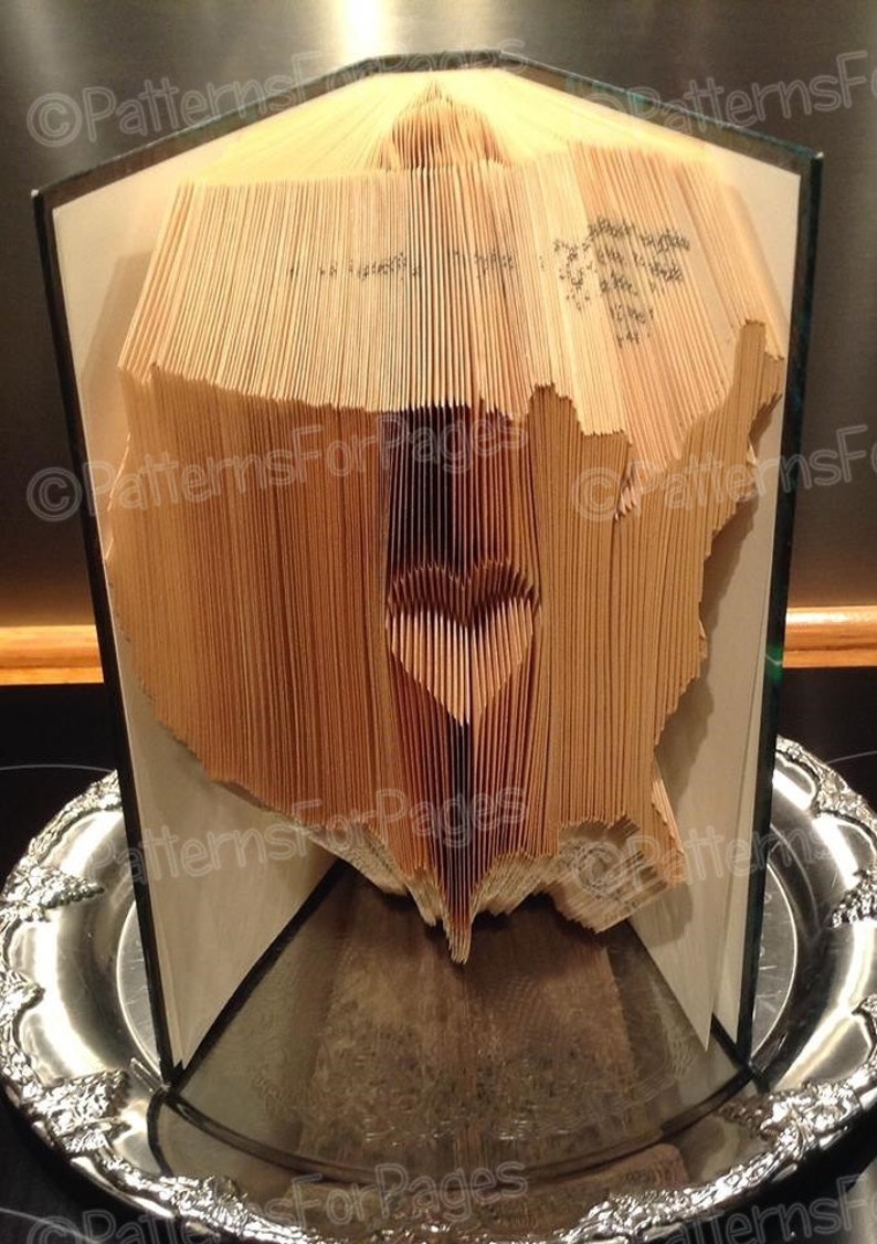 Book folding pattern for a USA MAP with a HEART | Etsy