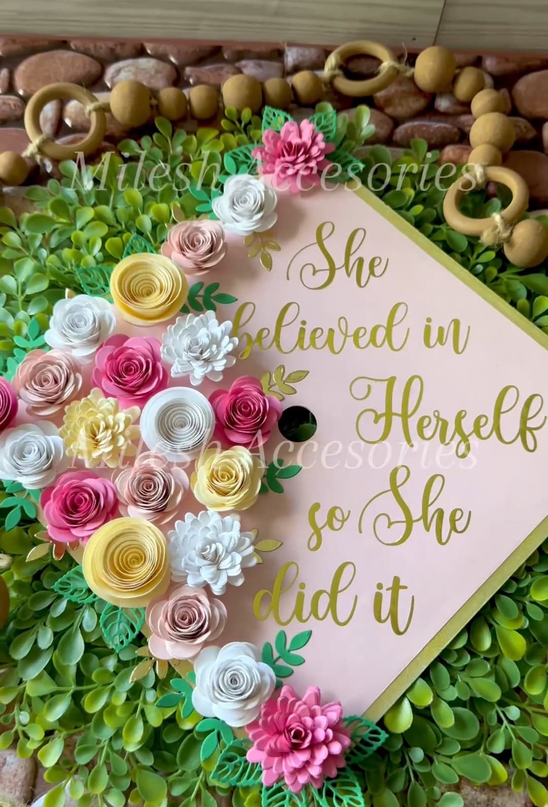 Flower Graduation Cap Topper• Quote & Pink Flowers Grad Cap•class 2025 ...